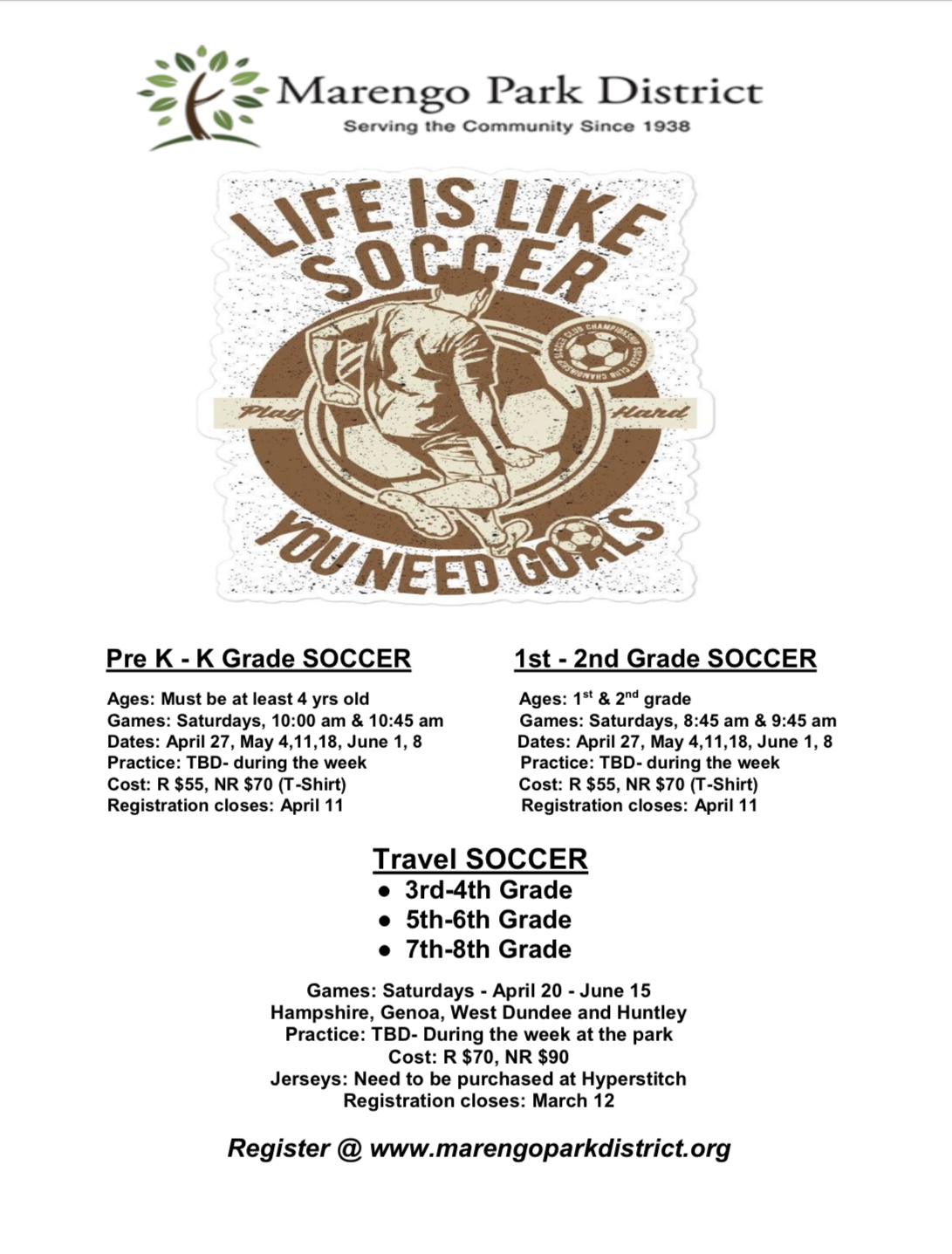 Sign-up NOW for spring soccer – Marengo Park District