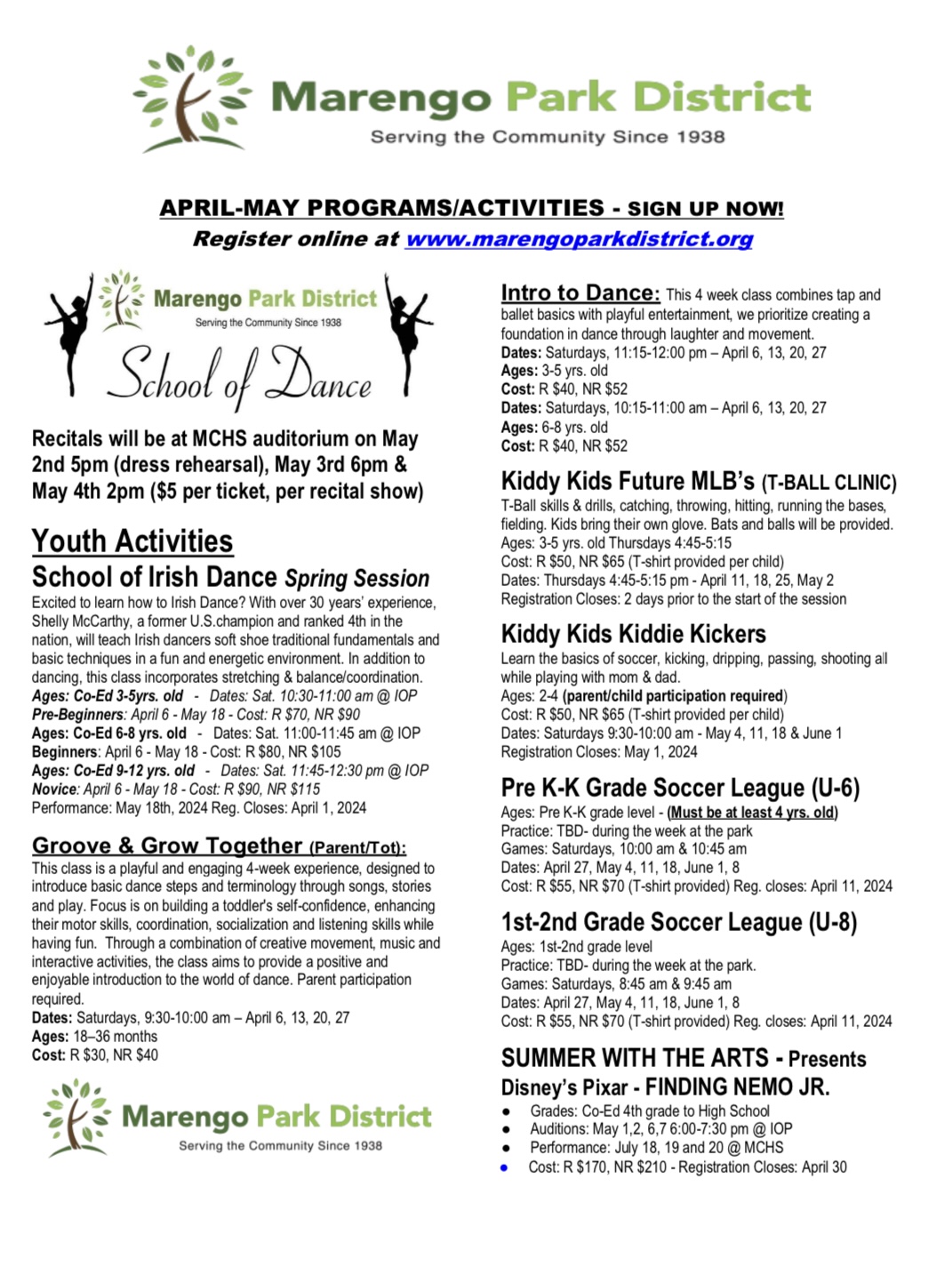 Spring Programs at the park sign-up NOW – Marengo Park District